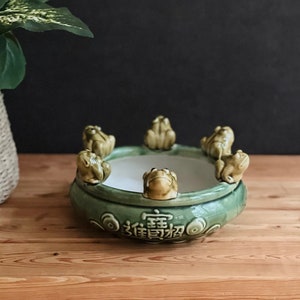 Vintage Chinese Ceramic Frog Bowl Planter Glazed Majolica Style Art ...
