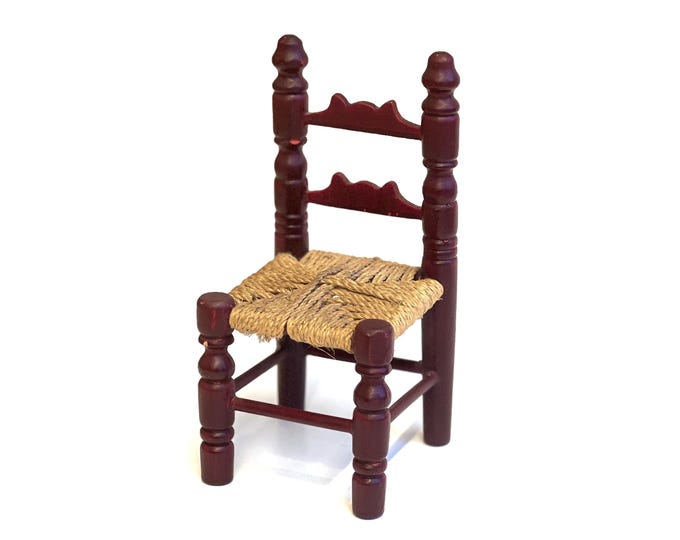 Vintage Small Wooden Ladderback Display Chair Woven Seat 7.5" Wood Doll ...