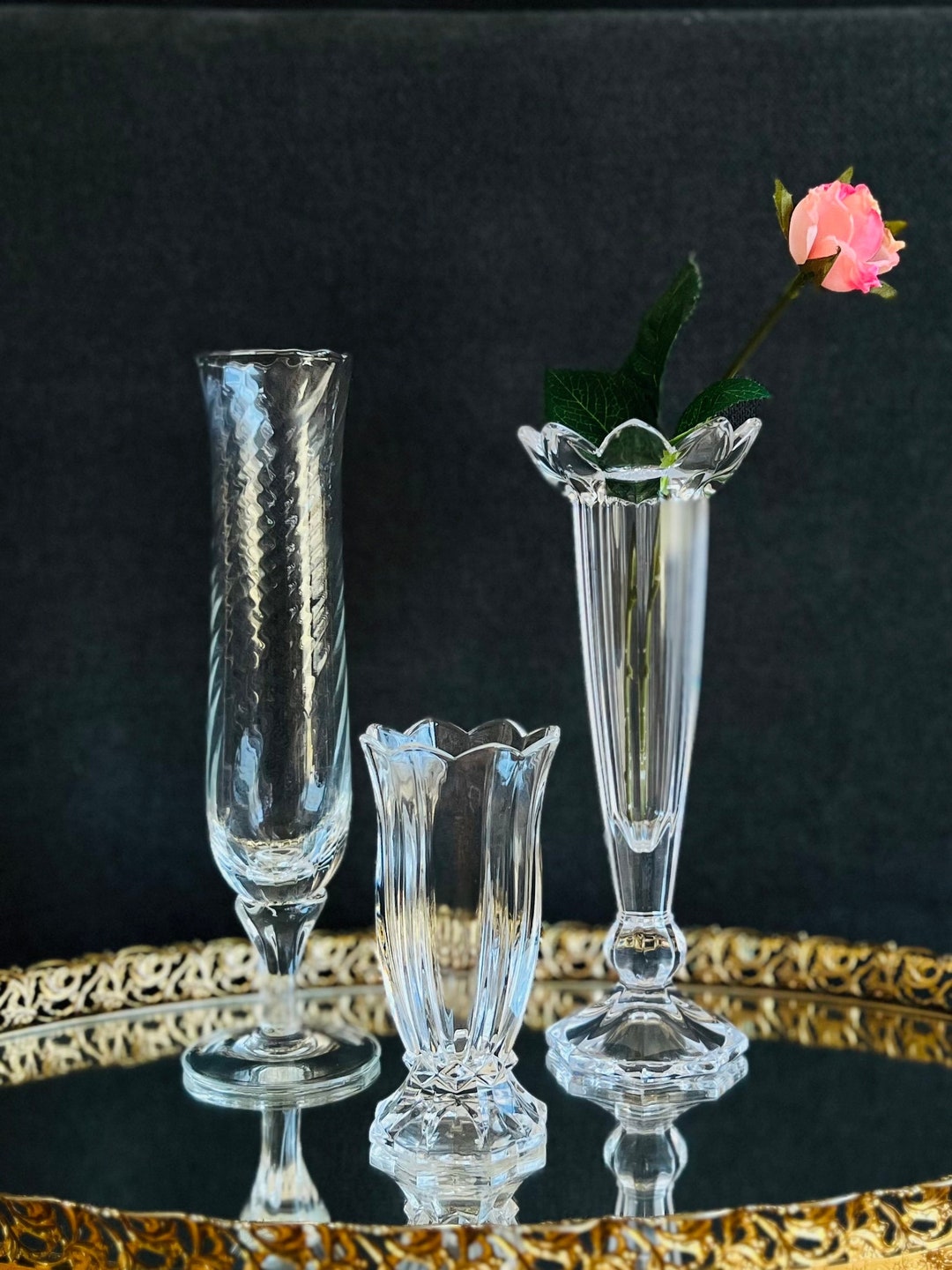 Crystal Bud Vase Vintage, Tulip Shape, Flower Shape Tall Vase, Home ...