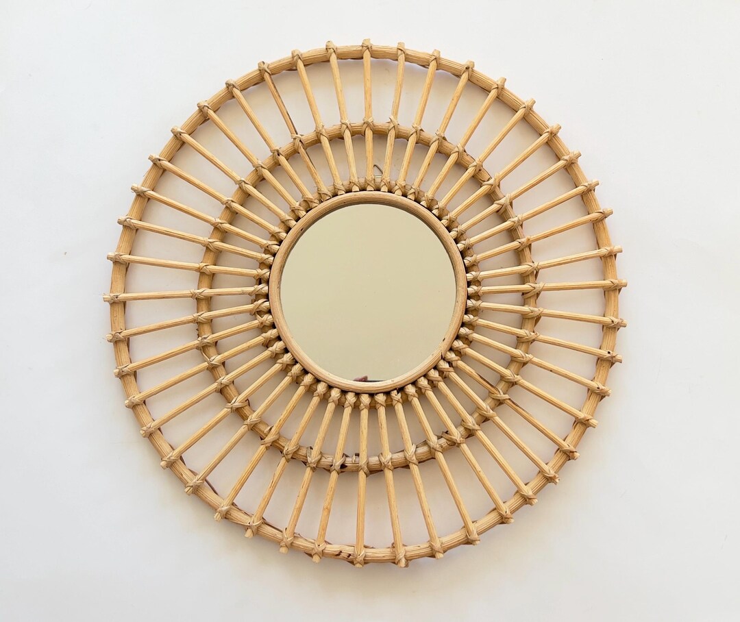Vintage Boho Rattan Mirror Wall Hanging Sun Boho Mirror - Etsy