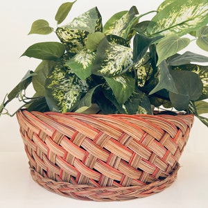 Vintage Boho Wicker Large Basket With Red Weave Pattern Home Decor ...