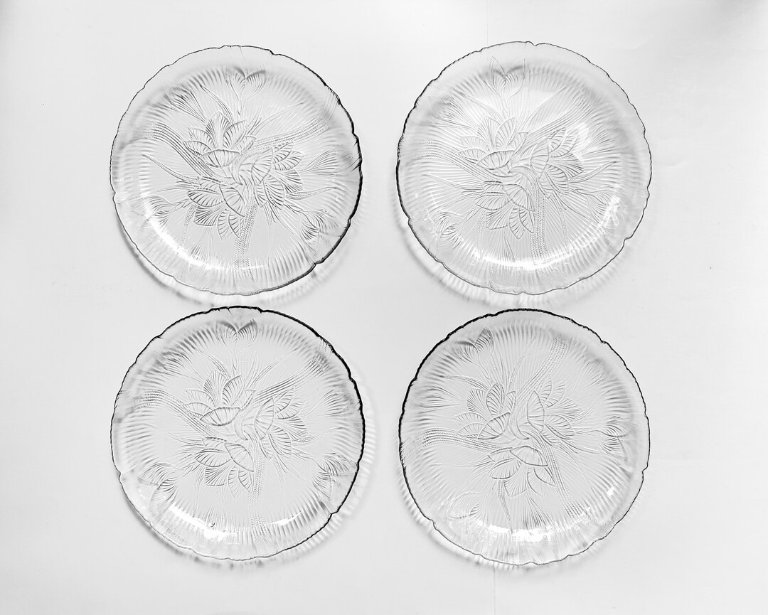 Vintage Arcoroc France Dinner Plates Canterbury Glass Crocus Flower ...
