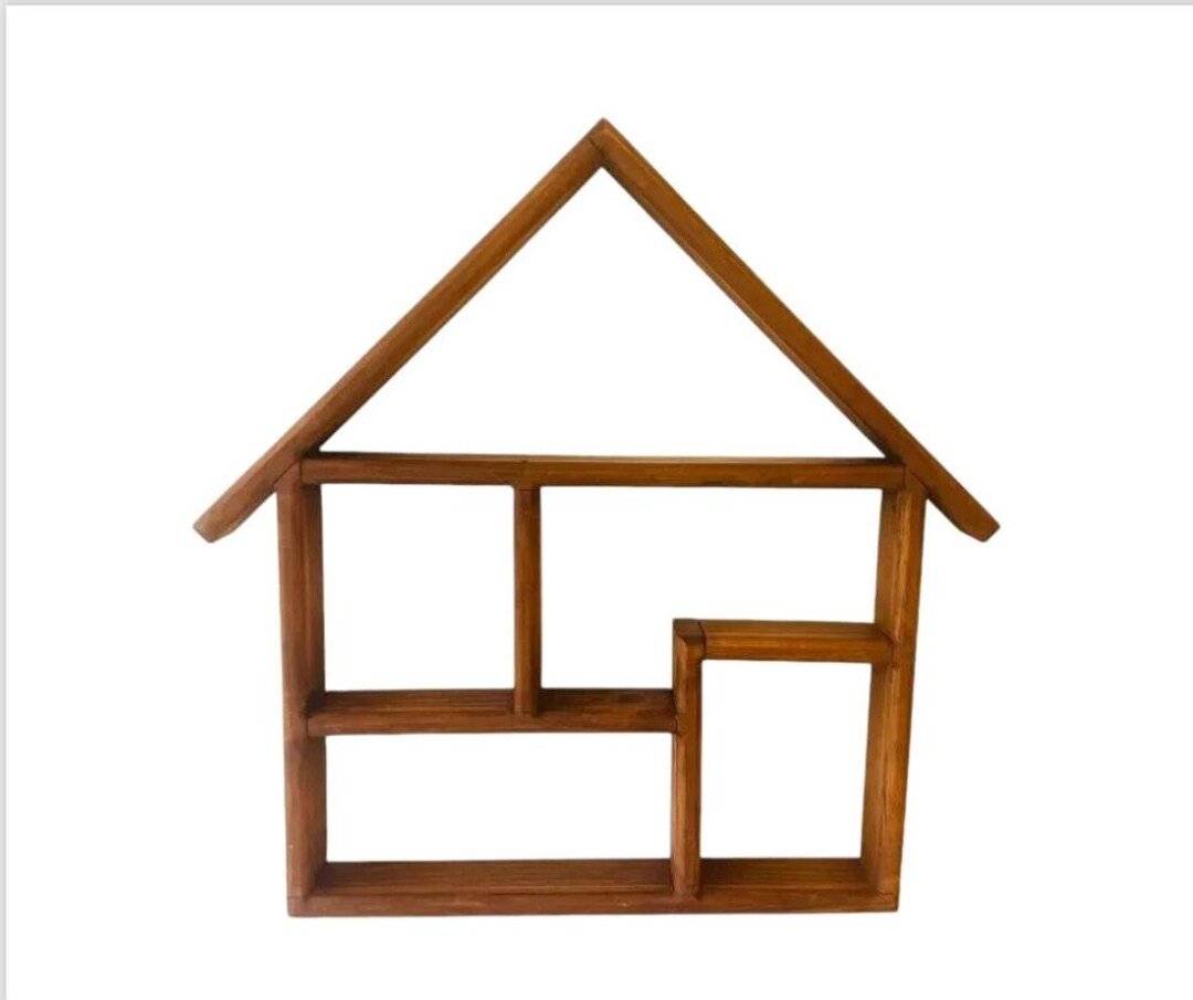Vintage Wooden House-shaped Wall Shelf, Trinket Display Rack, Hanging ...