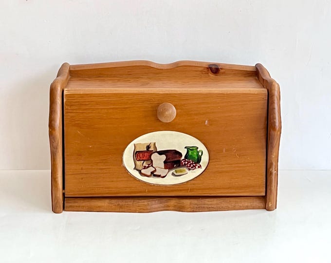 Vintage Wood Bread Box Farmhouse Breakfast Scene Collectible Bread ...