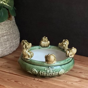 Vintage Chinese Ceramic Frog Bowl Planter Glazed Majolica Style Art ...