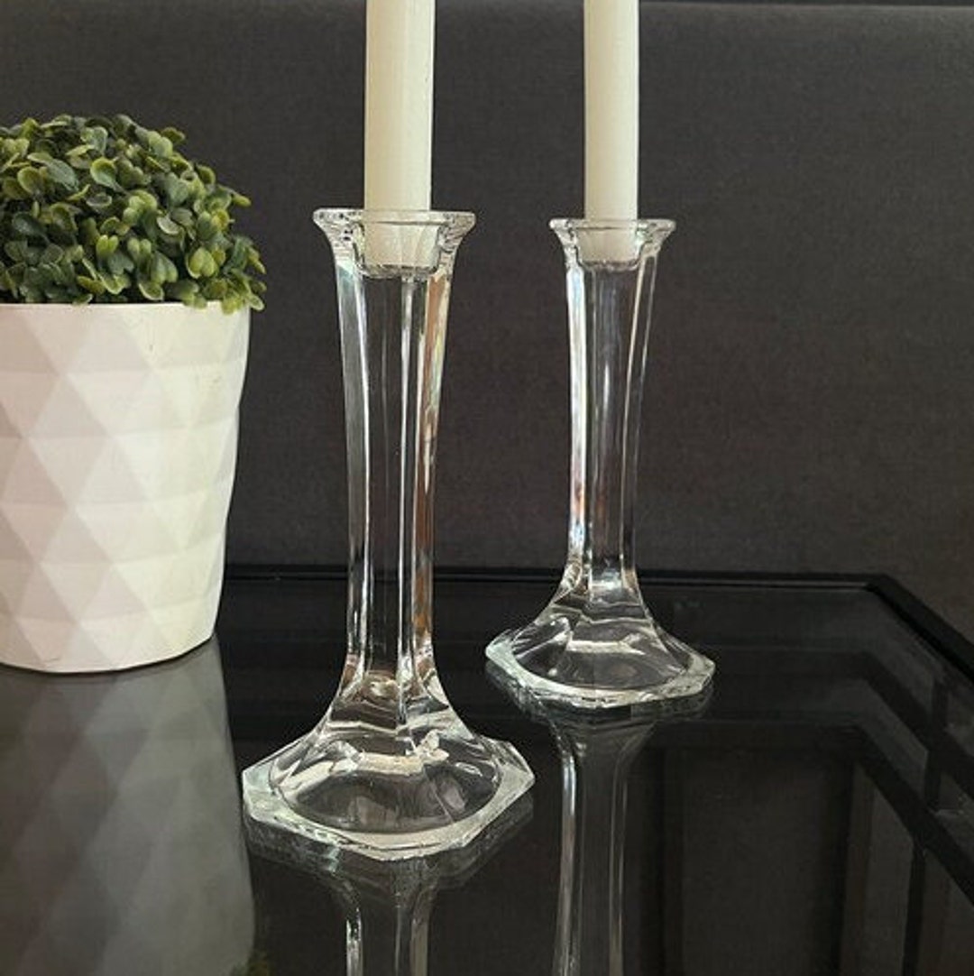 Pair of Vintage Crystal Candlestick Holders, Glass Candelabra, Wedding ...