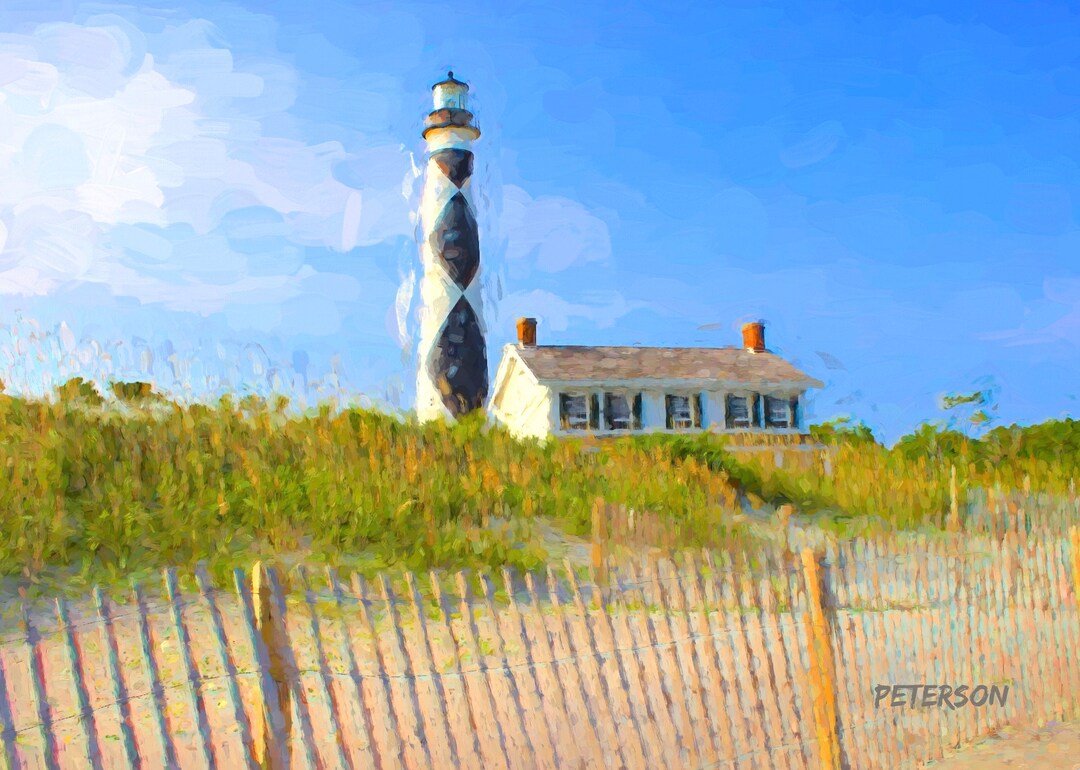 Cape Lookout Lighthouse & Keepers Quarters Giclee Printed on Canvas by ...