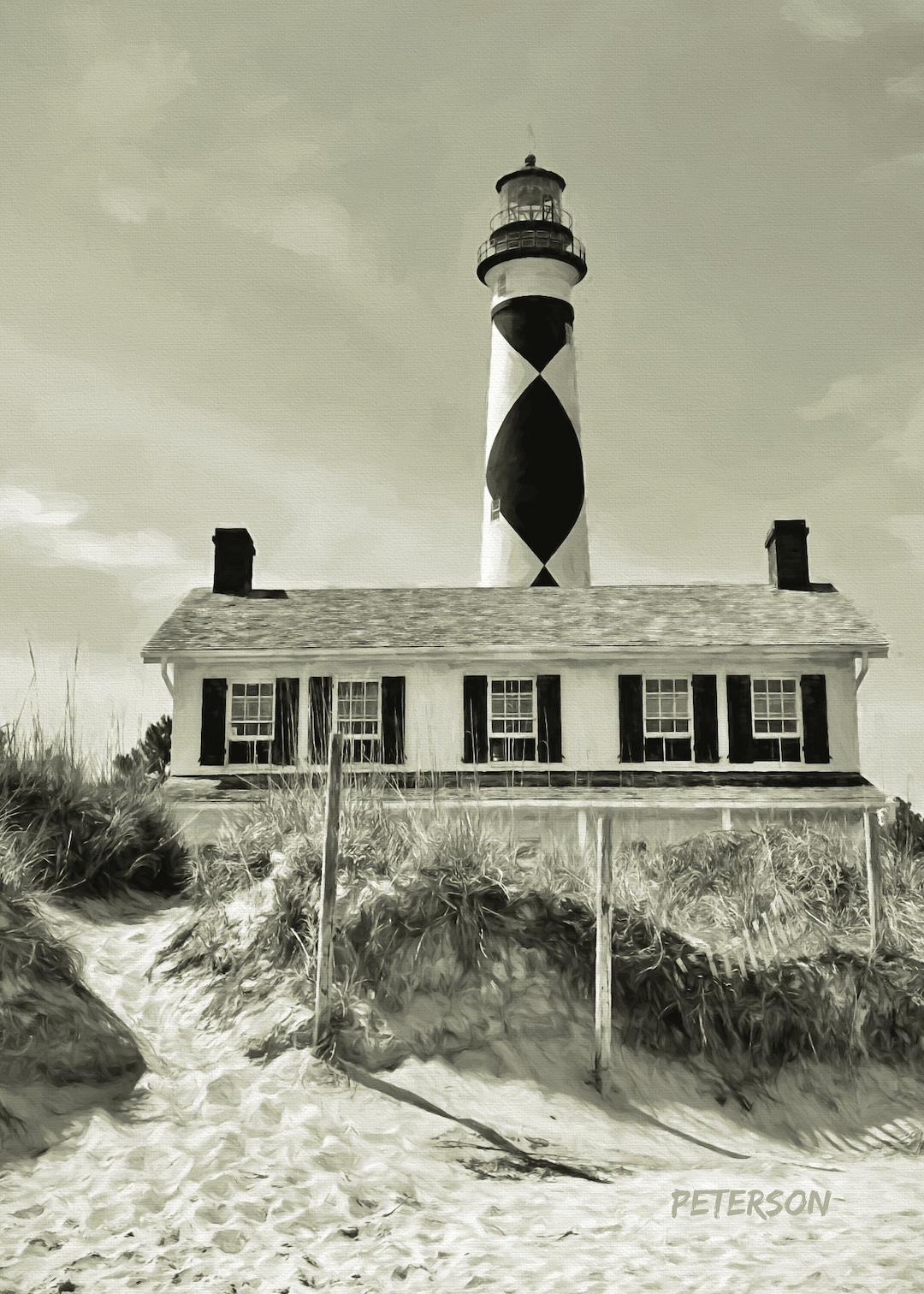 Cape Lookout Lighthouse & Keepers Quarters Giclee on Canvas by Jan ...