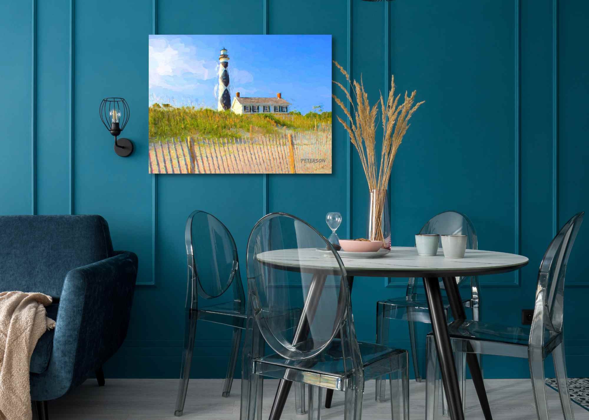 Cape Lookout Lighthouse & Keepers Quarters Giclee Printed on Canvas by ...