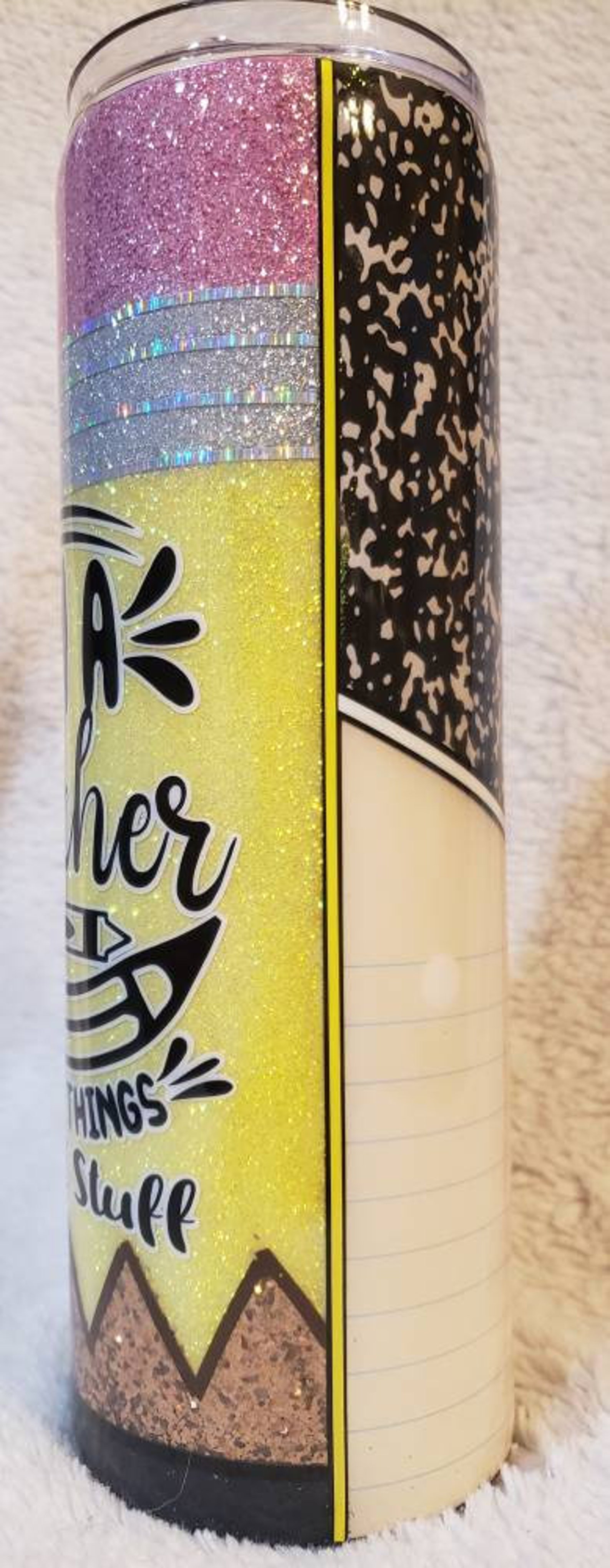 Teacher Pencil and Notebook Glitter Split Tumbler - Etsy