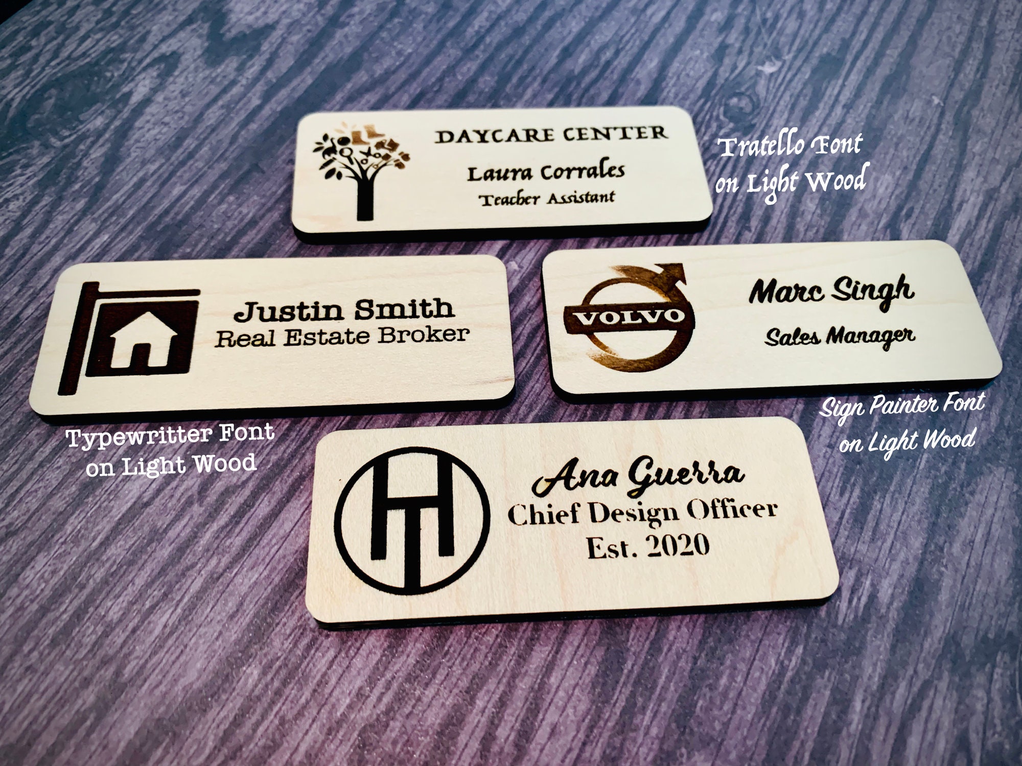 Custom Laser Cut Wooden Name Badge: Personalized With Logo - Etsy