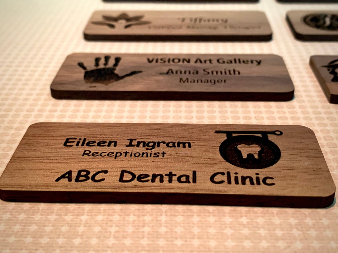 Custom Laser Cut Wooden Name Badge: Personalized With Logo - Etsy