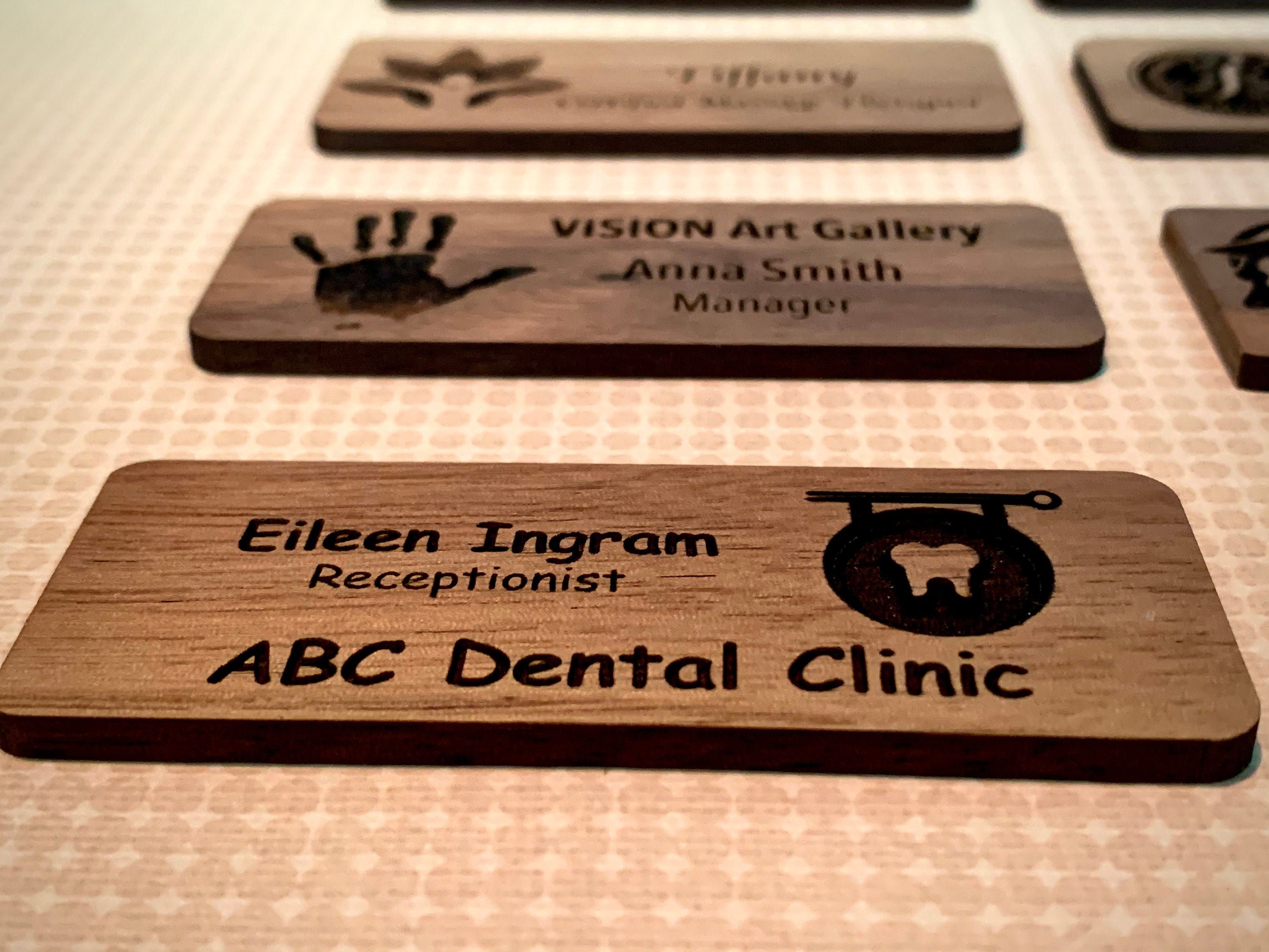 Wooden Name Badges Custom Personalized Laser Cut Name Badges Etsy