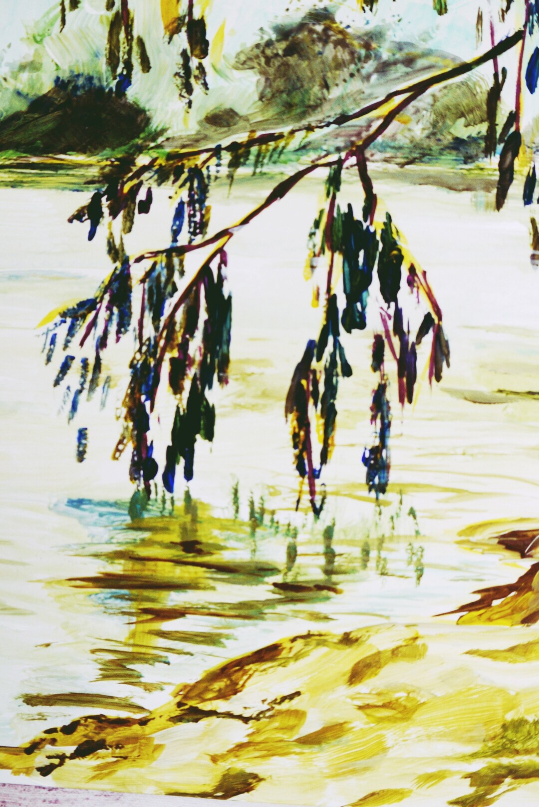 Riverside Acrylic Painting: Impressionist Lake Landscape Art (12x8 In ...