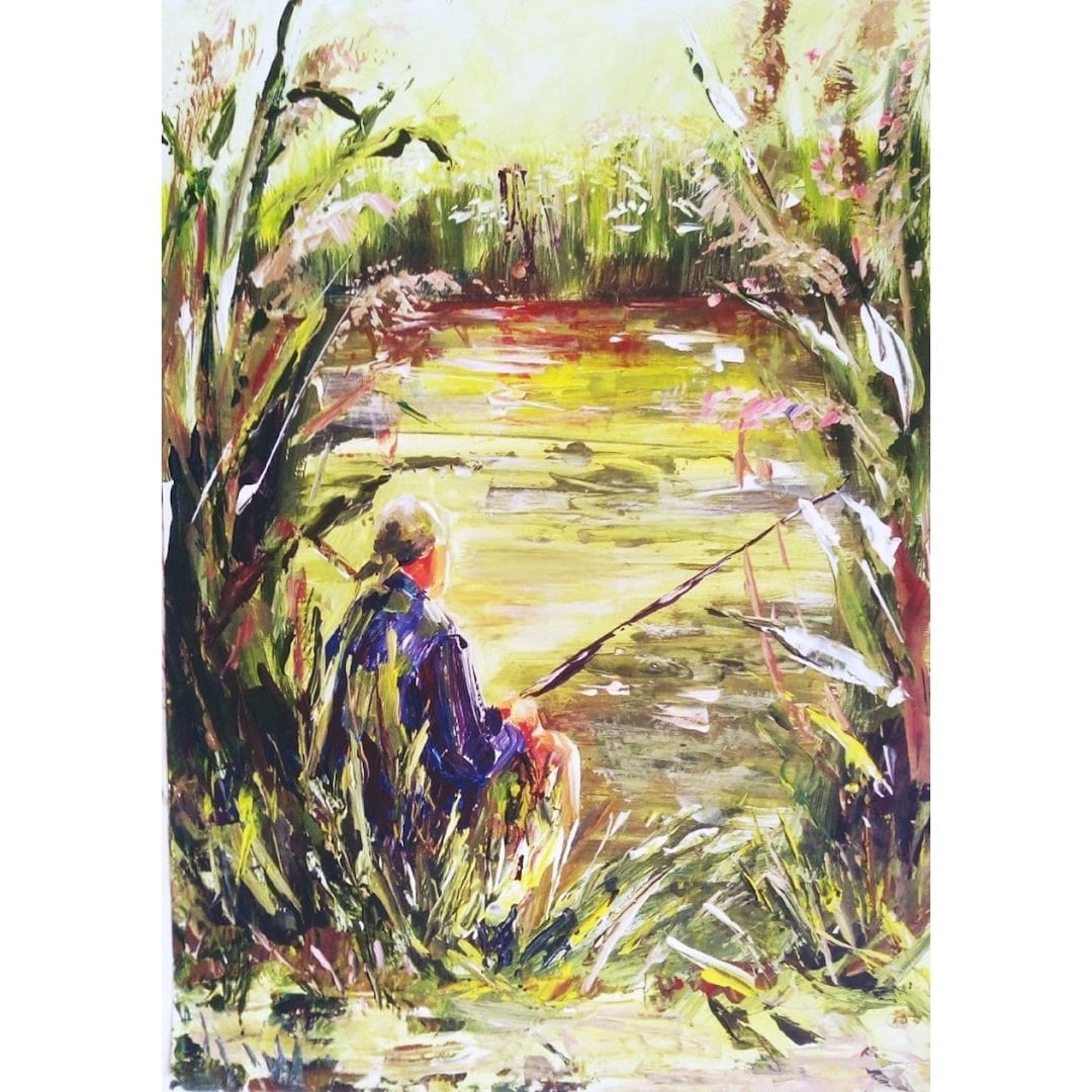 Original Fishing Painting: River Landscape Acrylic Art (8x12) - Etsy