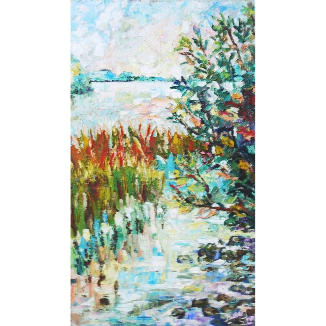 Lake Painting Original Art Riverside Artwork New Hampshire Landscape ...