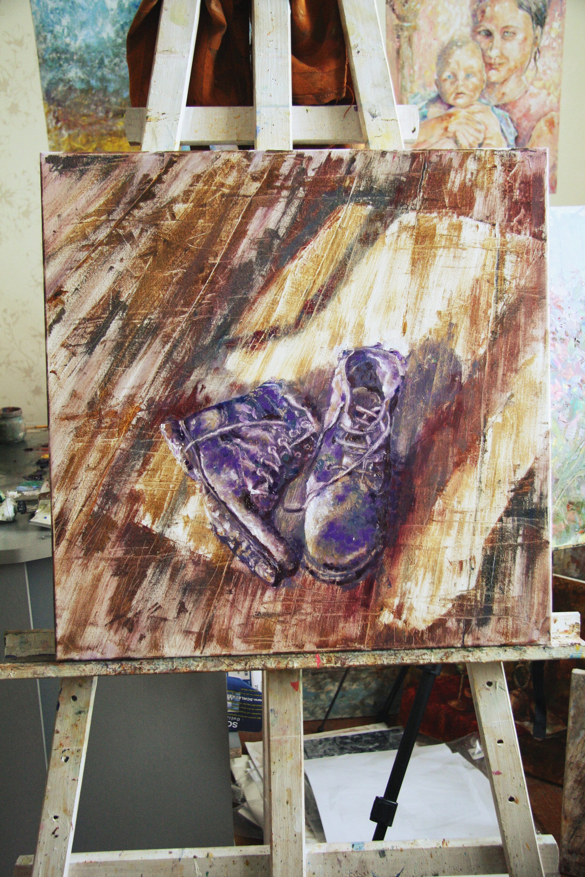 Men's Vintage Boots Painting Original Wall Art Combat Boots Artwork ...