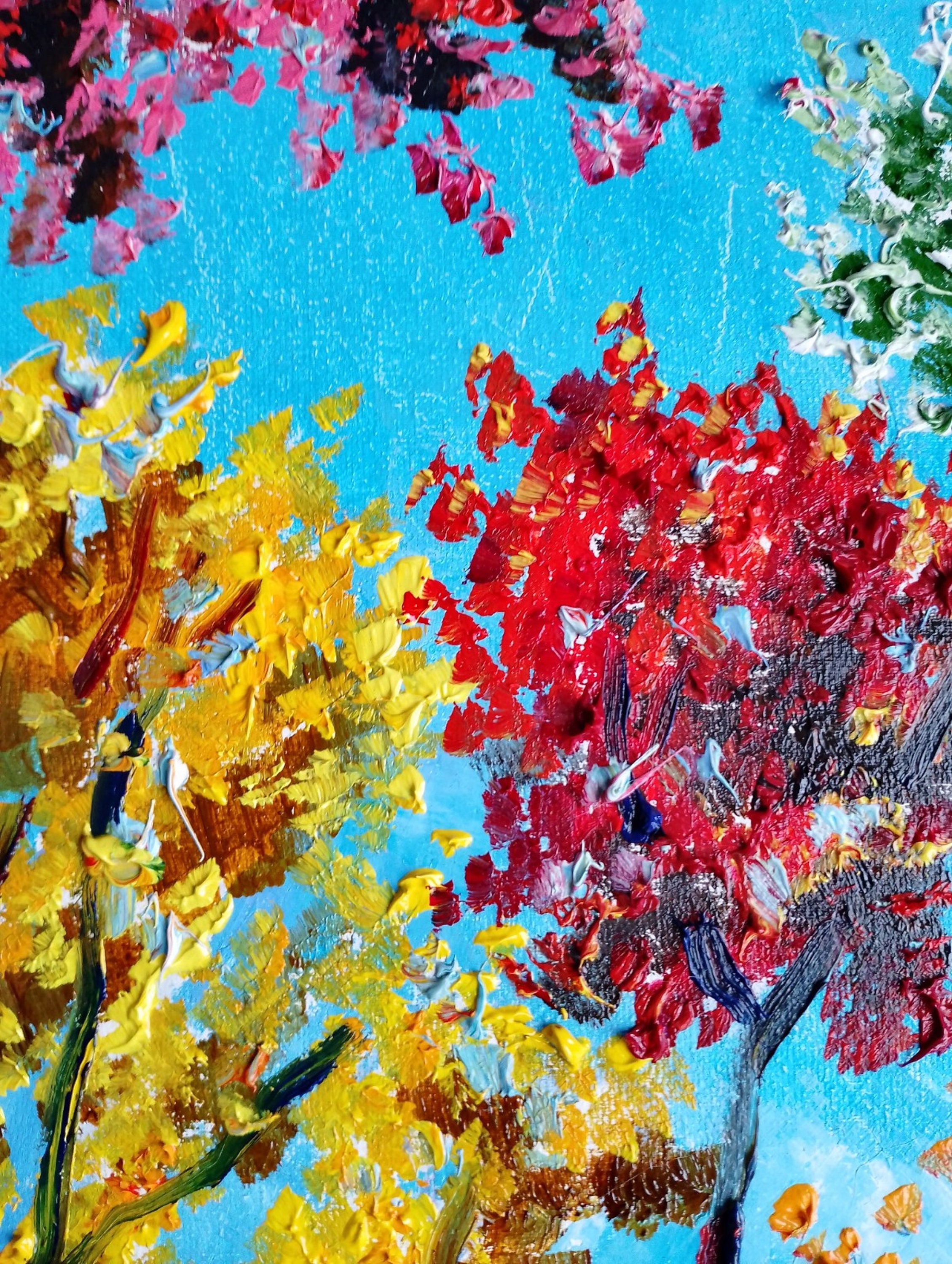 Fall Painting Original Artwork Trees Wall Art Autumn Painting - Etsy