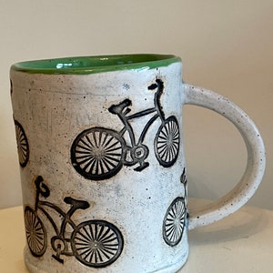 Indian Wood Block Print Bicycle Mug- Handmade Pottery Mug Bicycle Art ...
