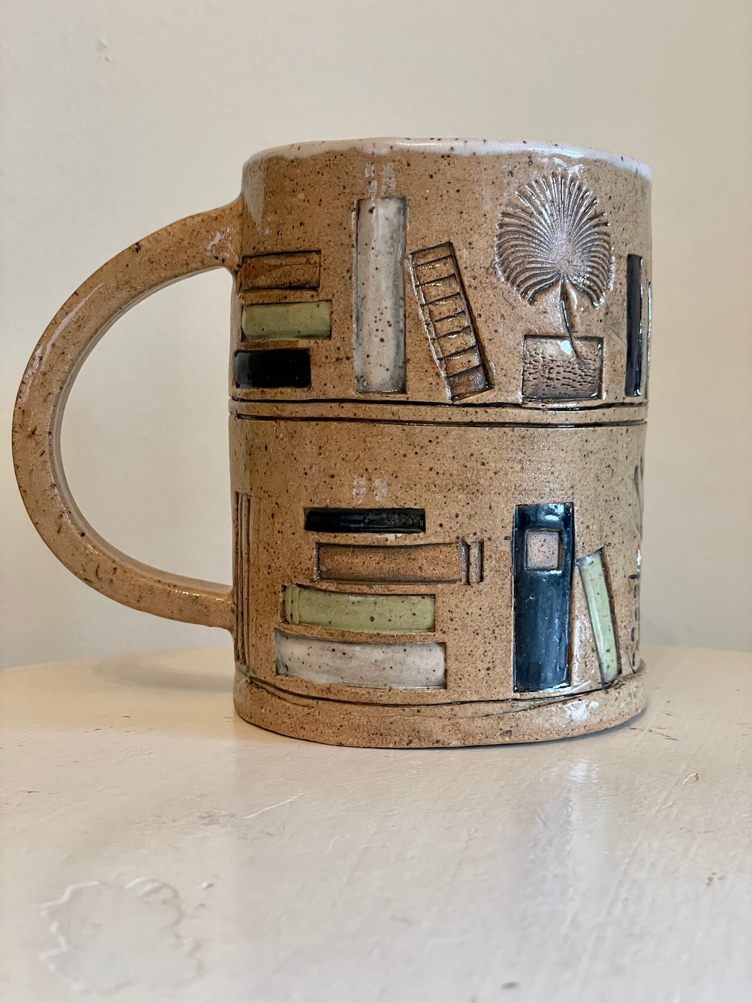Book Lover's Bookshelf Mug - Handmade Book Lover's Art Gift, Handmade ...