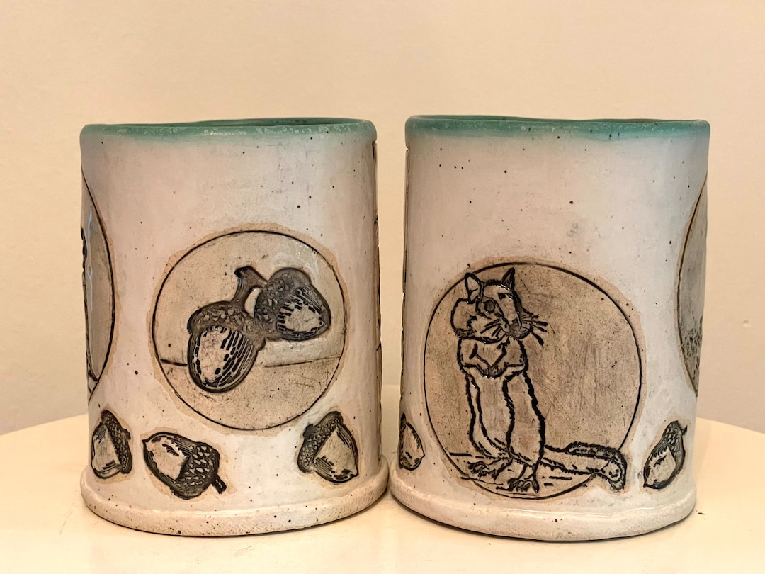 Chipmunks Mug Set- Handmade Pottery Chipmunk Art Mug, Acorn Art - Etsy