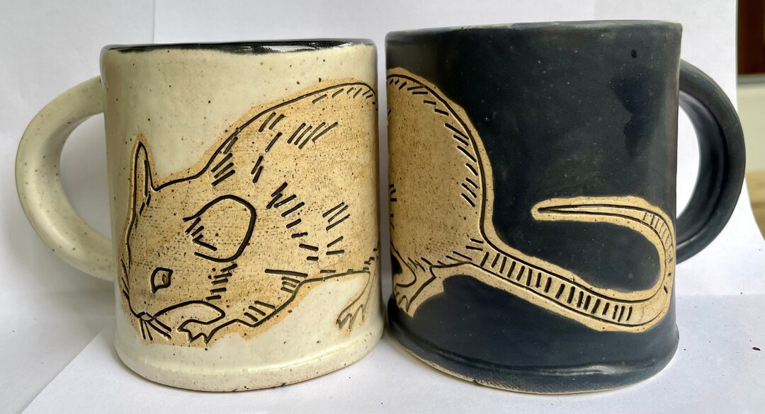 Smallest Rat Mug Set of 2- Handmade Pottery Mug Rat Art With Vintage ...