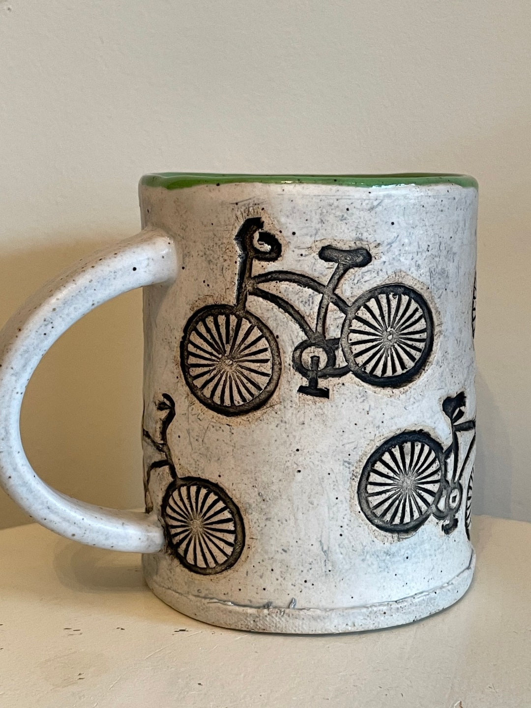 Indian Wood Block Print Bicycle Mug- Handmade Pottery Mug Bicycle Art ...