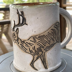 Deer in Holiday Lights Mug- Handmade Pottery Mug Deer Art - Etsy