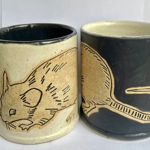 Smallest Rat Mug Set of 2- Handmade Pottery Mug Rat Art With Vintage ...