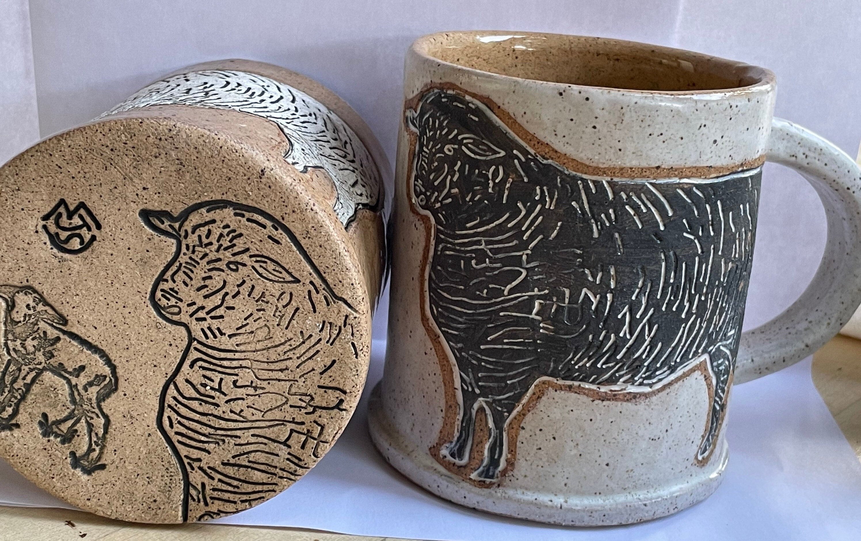 Black Sheep/white Sheep Lamb Stamp Mug Set handmade Pottery | Etsy
