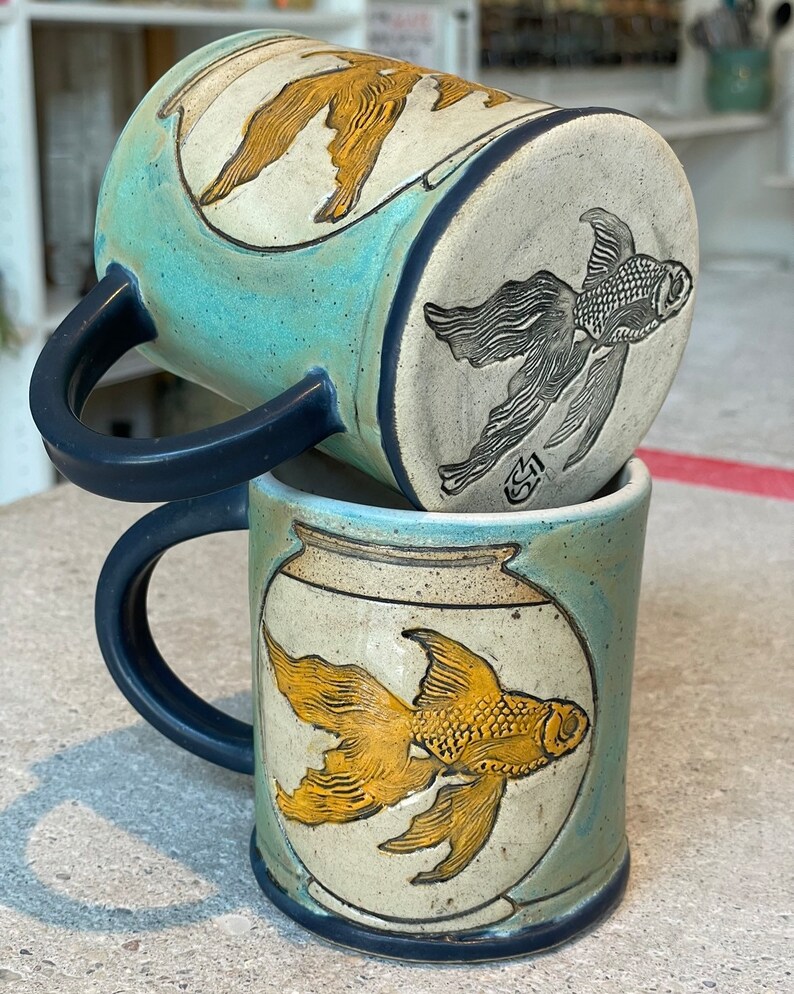Goldfish Bowl Mug- Handmade Pet Goldfish Pottery Art, Quintessential ...