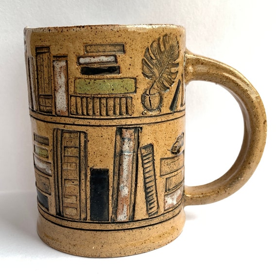 Book Lover's Bookshelf Mug Handmade Book Lover's Art - Etsy