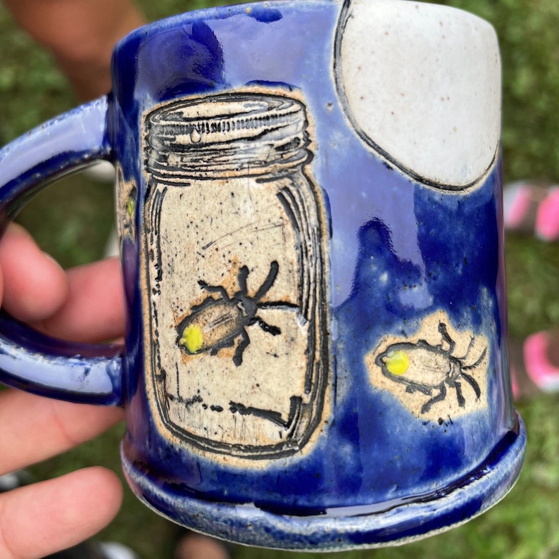 Fireflies in A Jar Mug - Handmade 8 Oz Firefly Art, Lightening Bug ...