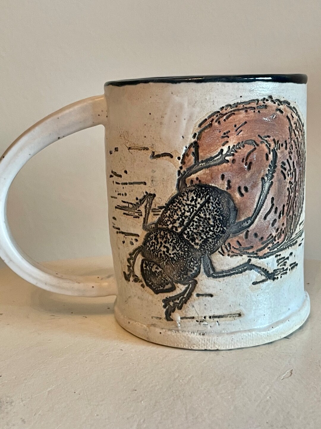 Dung Beetle Mug- 8 Oz Handmade Pottery Art, African Safari Dung Beetles ...