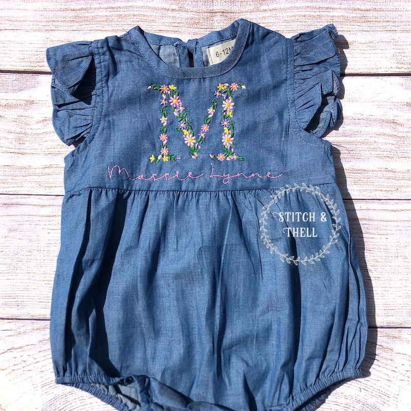 Denim Romper Embroidered - Etsy