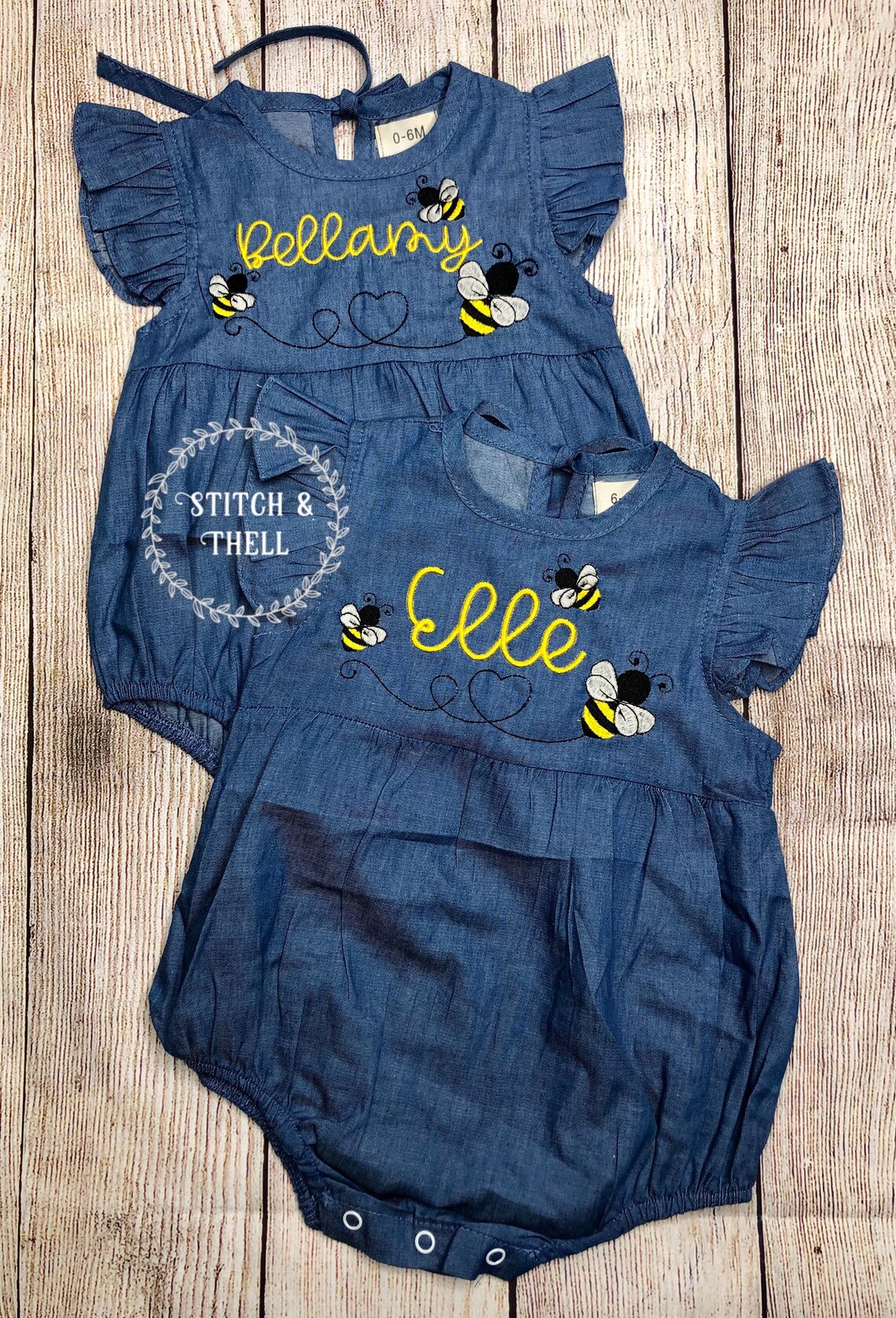 Personalized BUMBLE BEE Denim Bubble Romper Bumble Bee Denim - Etsy