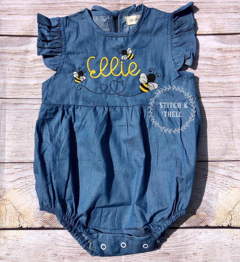Personalized BUMBLE BEE Denim Bubble Romper Bumble Bee Denim - Etsy