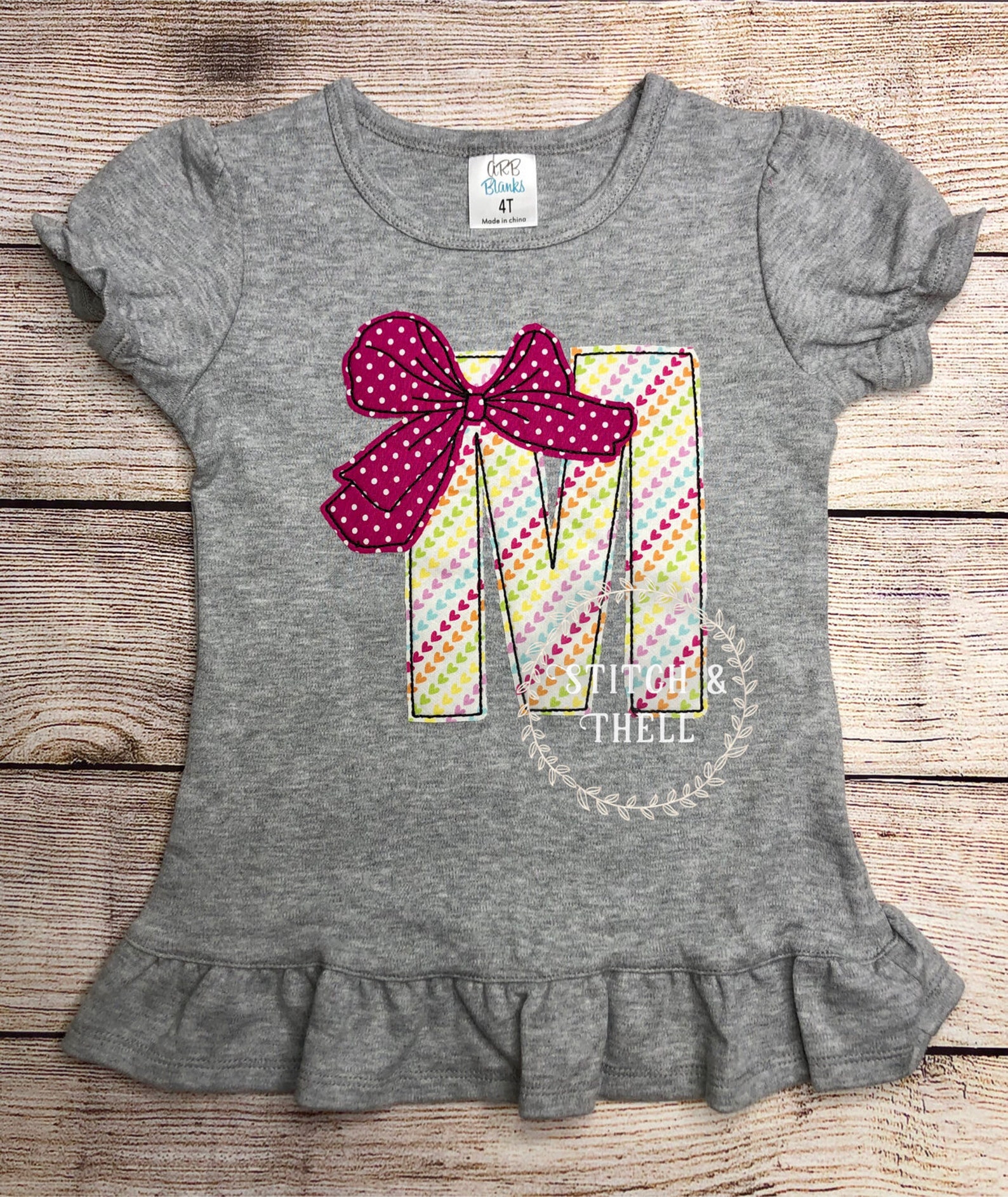 Girls Monogram Shirt With Bow, Bow Monogram Shirt, Big Bow Monogram ...
