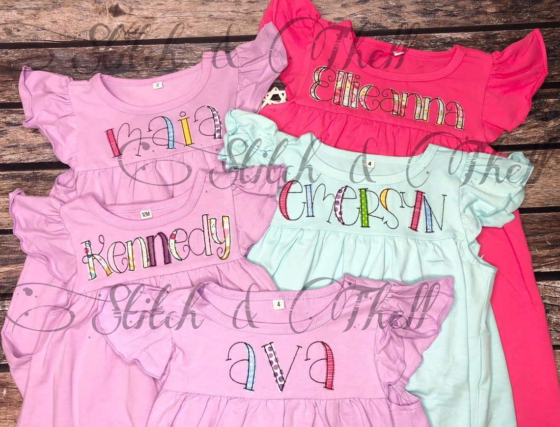 Girls Summer Name Dress, Flutter Sleeve Name Dress, Girls Personalized ...