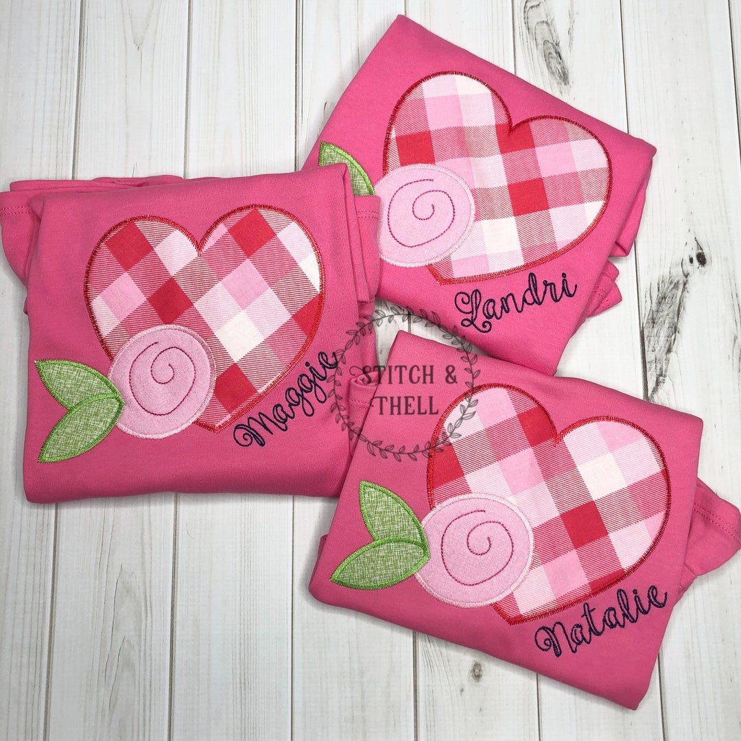 Girls Valentine Shirt - Embroidered Heart Appliqué - Personalized Name ...