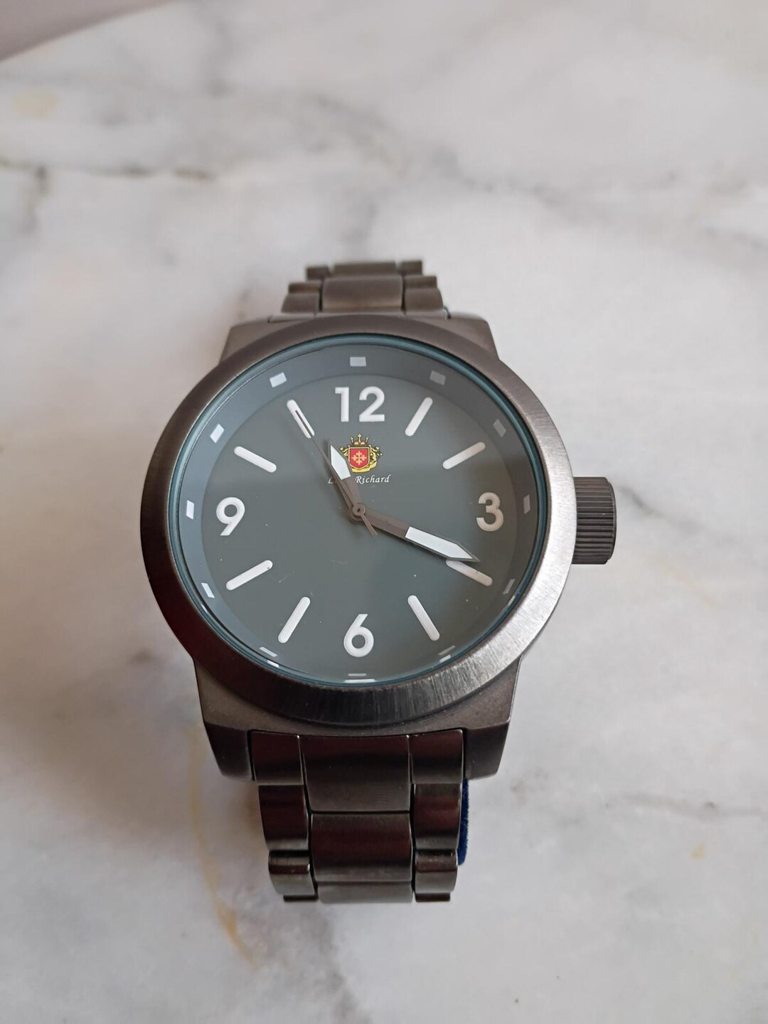Louis Richard Mens Huge Quartz Watch 52mm New Fresh Battery Works Gun ...