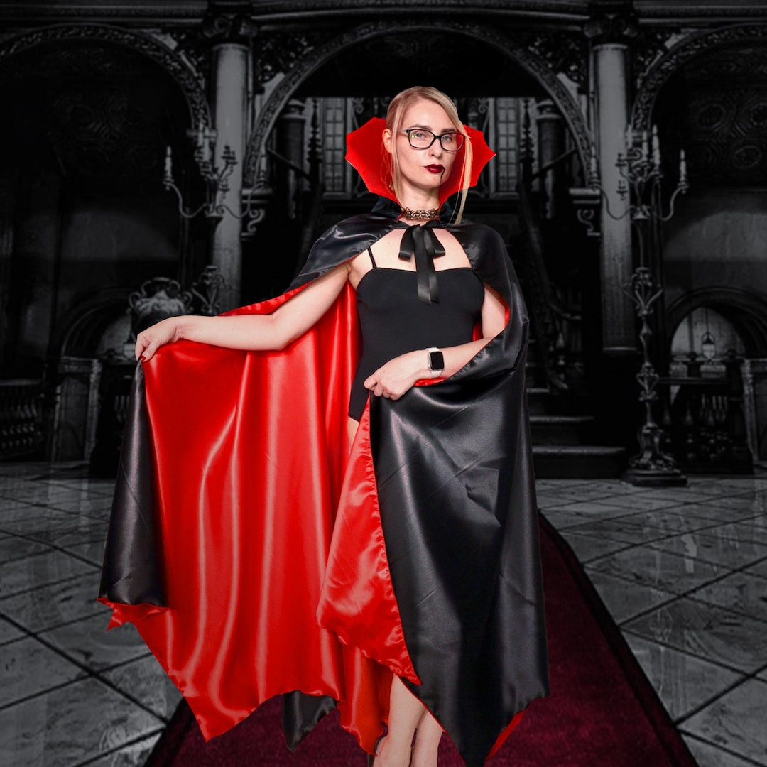 Satin Vampire Cape: Dracula Costume Cloak - Red & Black - Etsy