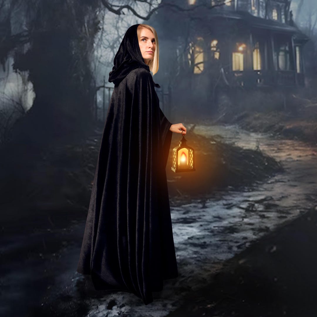 Hooded Cape, Halloween Cloak, Witch Cape, Fantasy Cosplay Cape, Wizard ...