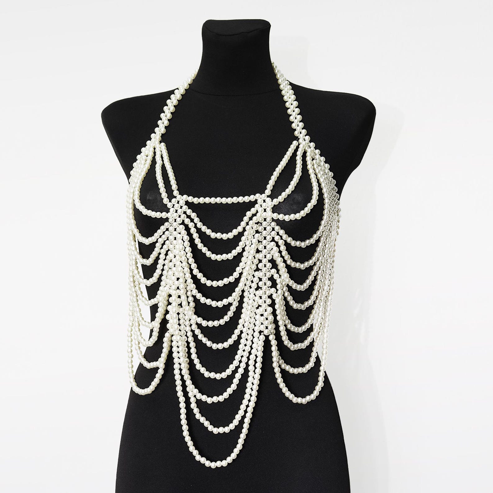Pearl Bra Top: Beaded Body Chain, Rave Festival Jewelry - Etsy