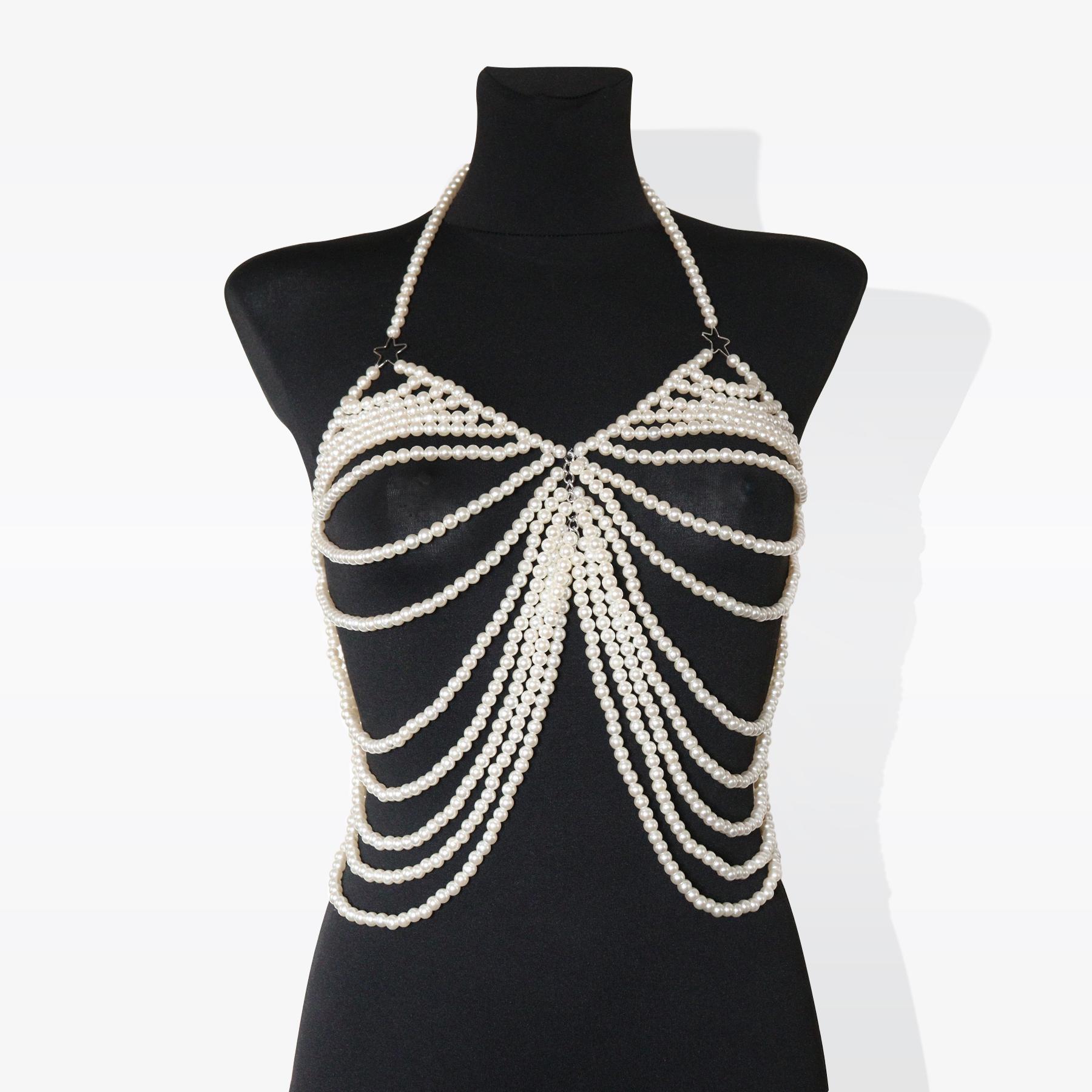 Pearl Body Chain: Beaded Bra Top, Rave Festival Jewelry - Etsy