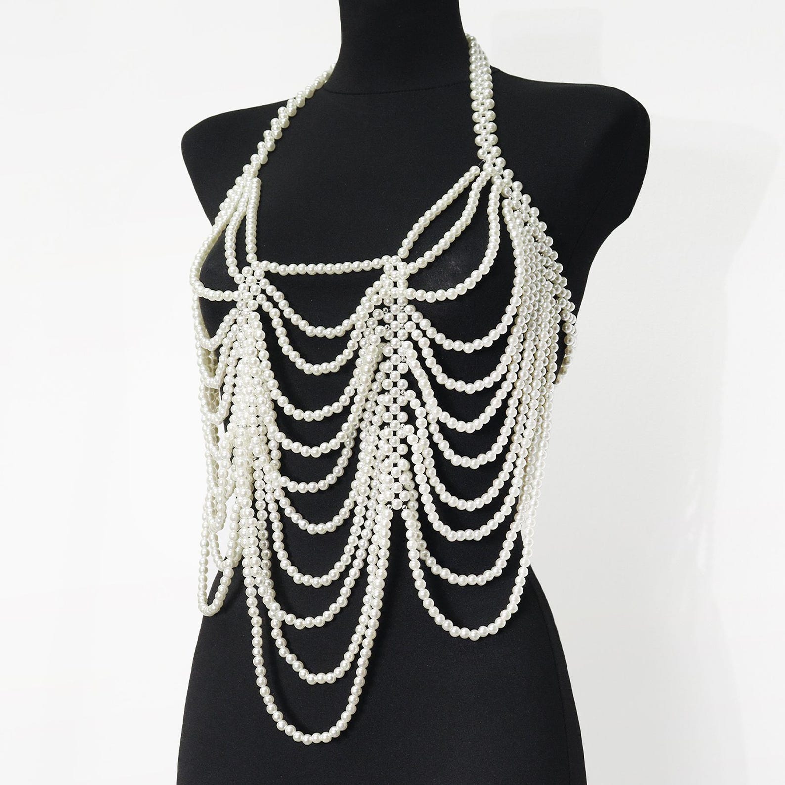 Pearl Bra Top: Beaded Body Chain, Rave Festival Jewelry - Etsy