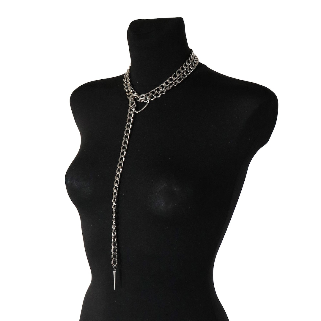 Heart Slip Chain Necklace, Heart Chain Choker, Chain Choker, Heart ...