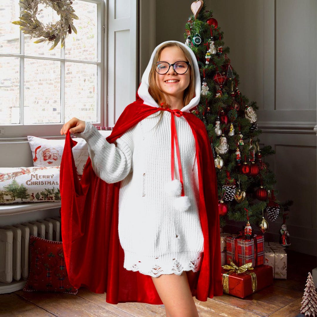 Kids Christmas Santa Cape: Long Hooded Holiday Cosplay - Etsy