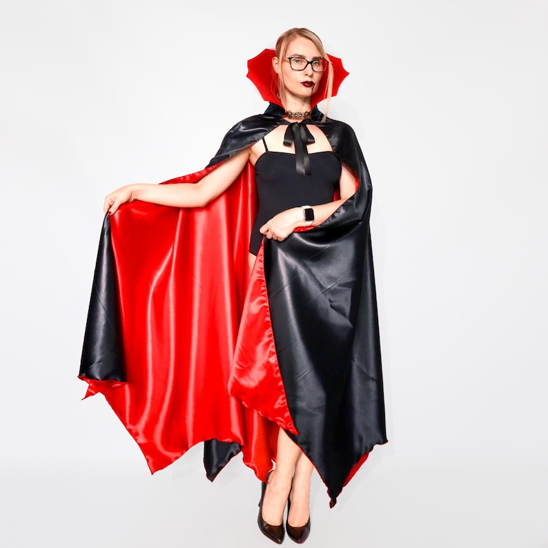 Satin Vampire Cape: Dracula Costume Cloak - Red & Black - Etsy