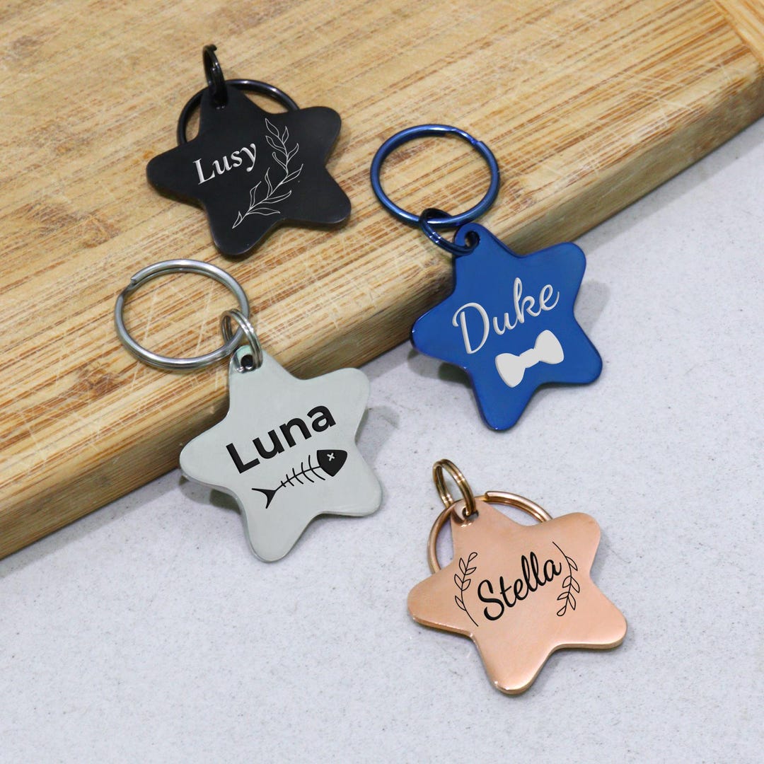 Engraved Bright Star Pet ID Tag: Custom Dog Cat Collar Tag - Etsy